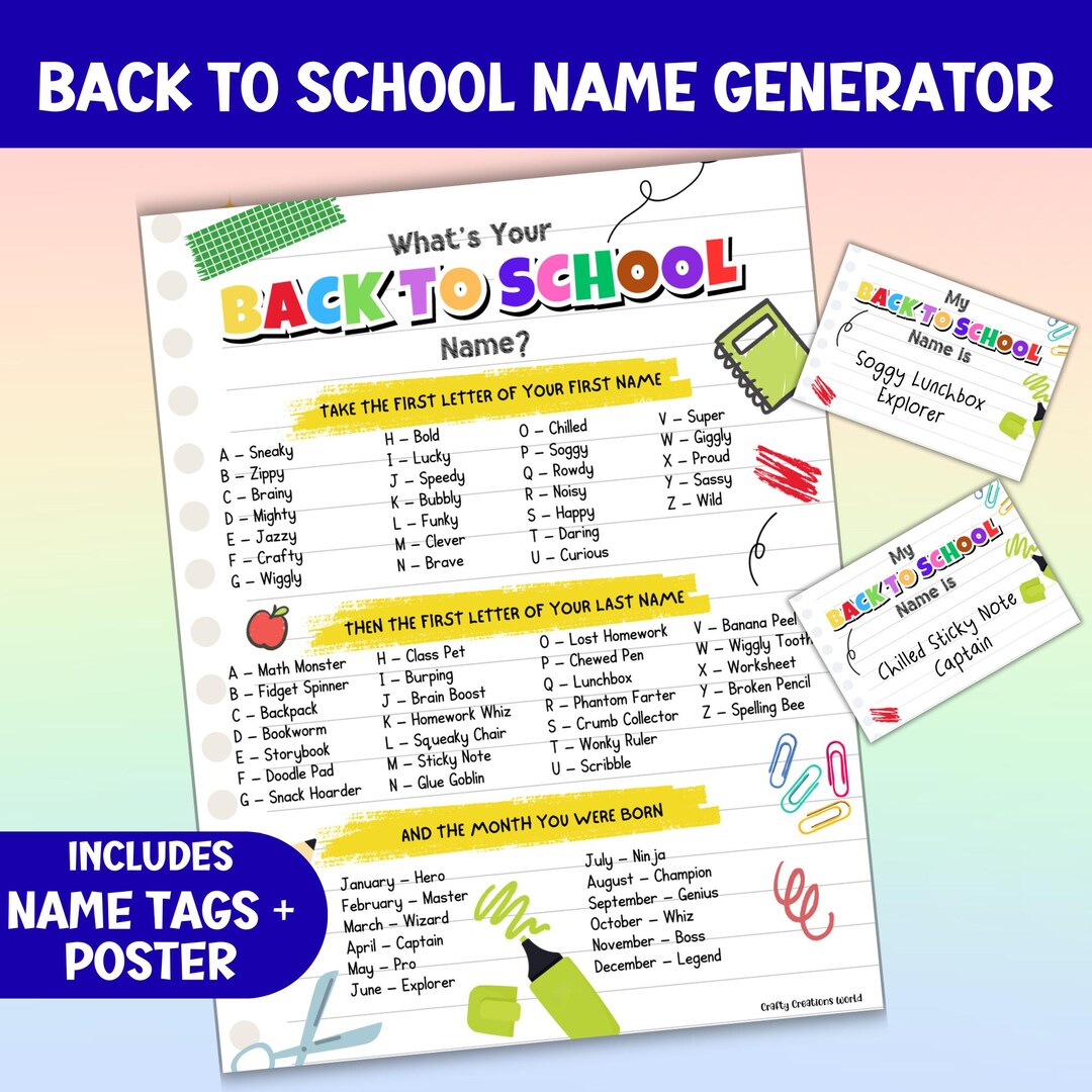 Back to School Name Generator, Printable Classroom Activity for Kids ...