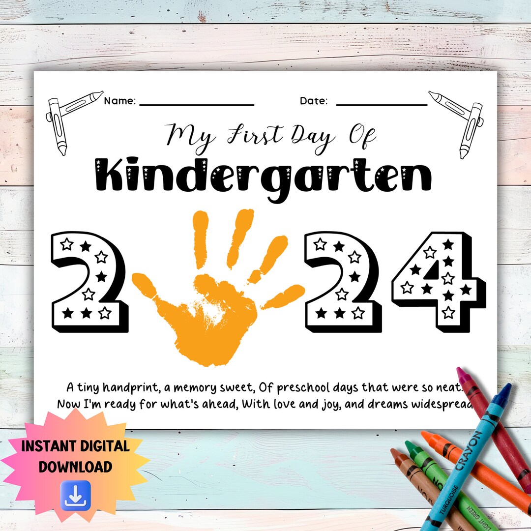 First Day of Kindergarten Handprint Art, Child School Poem Keepsake ...