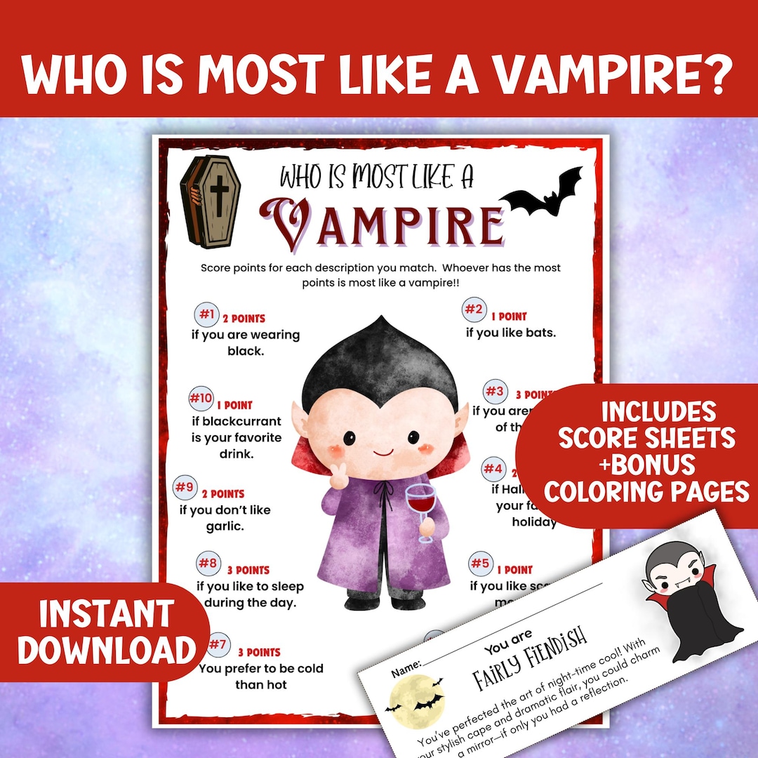 Who is Most Like a Vampire, Kids Halloween Party Game, Classroom Quiz ...