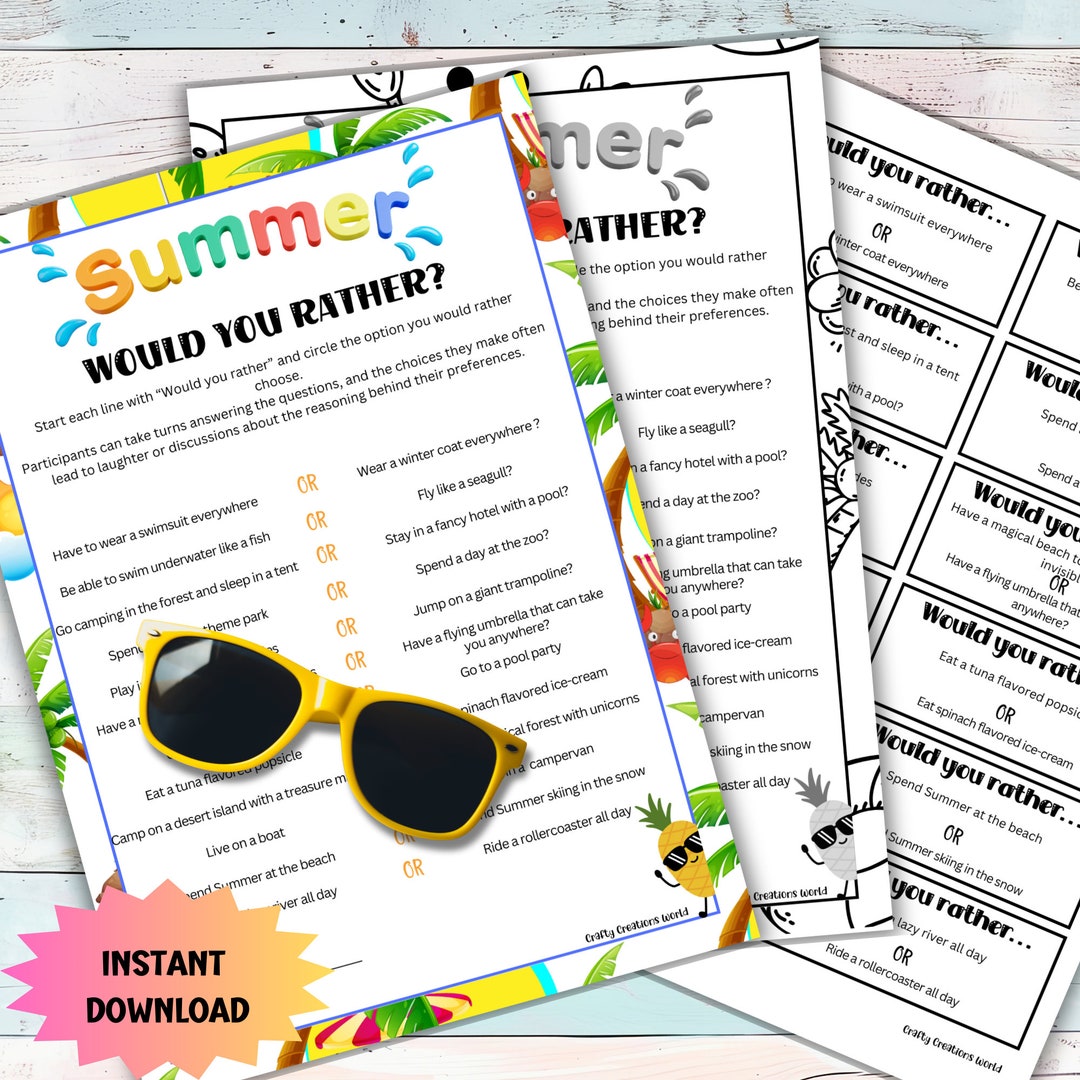 Summer Printable Game, Would You Rather, This or That Kids Activity for ...