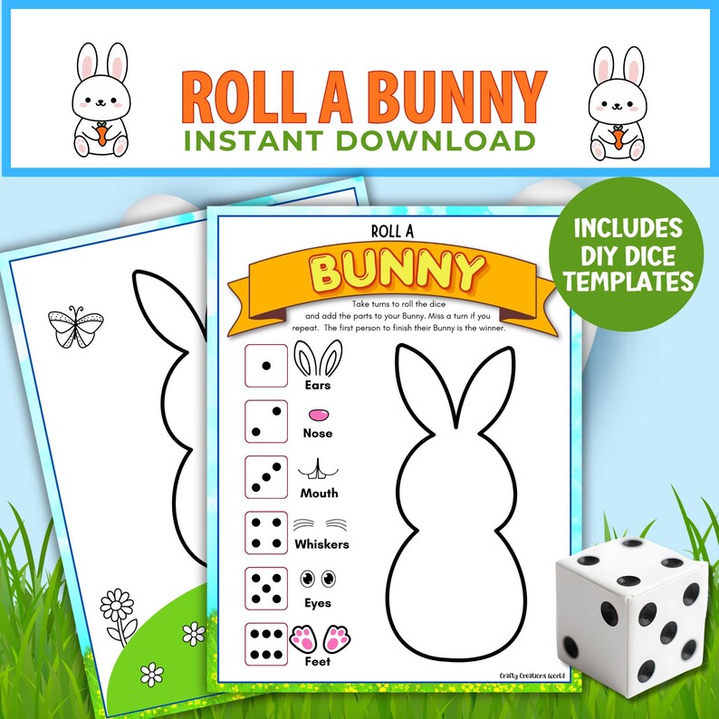 Roll a Bunny Printable Game, Classroom Spring Activity, Easter Drawing ...