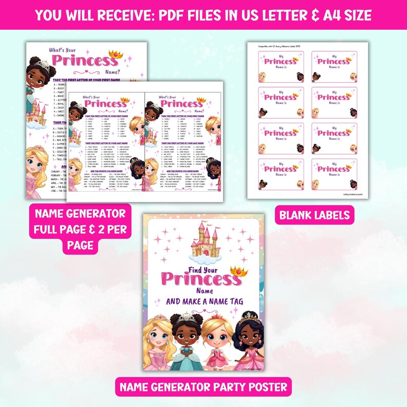 Princess Name Generator Printable, Birthday Party Game for Kids ...