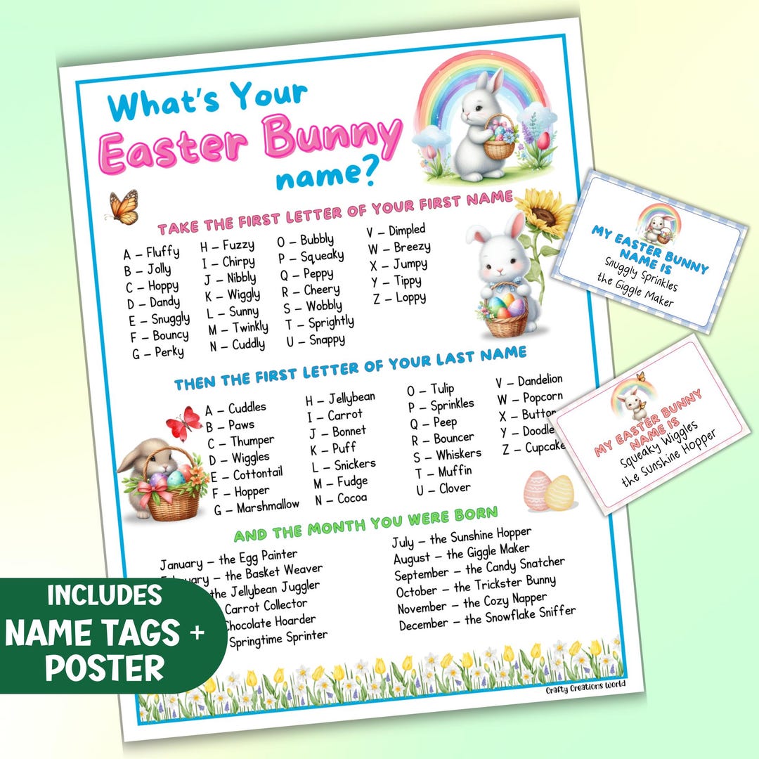 Whats Your Easter Bunny Name Party Game for Kids, Rabbit Label ...