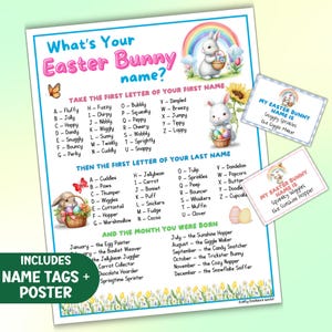 Whats Your Easter Bunny Name Party Game for Kids, Rabbit Label ...