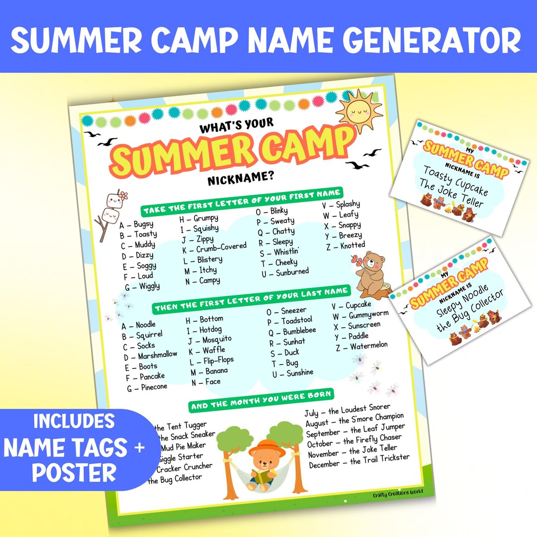 What’s Your Summer Camp Name Game, Fun Camping Activity, Printable ...