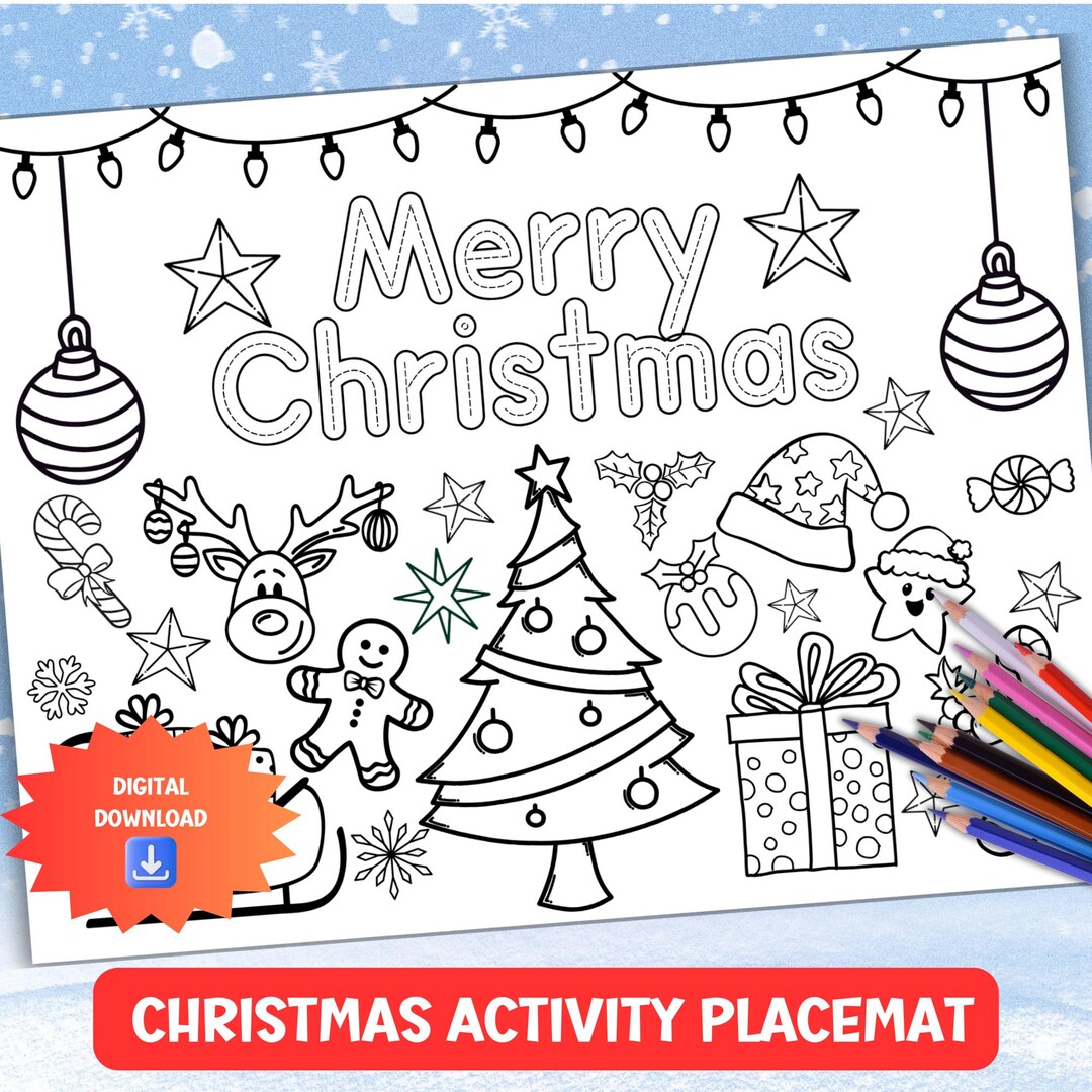 Christmas Coloring Activity Sheet, Party Table Placemat Decor for Kids ...