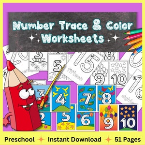Number Tracing Worksheets, Color and Counting Pages, Homeschool ...