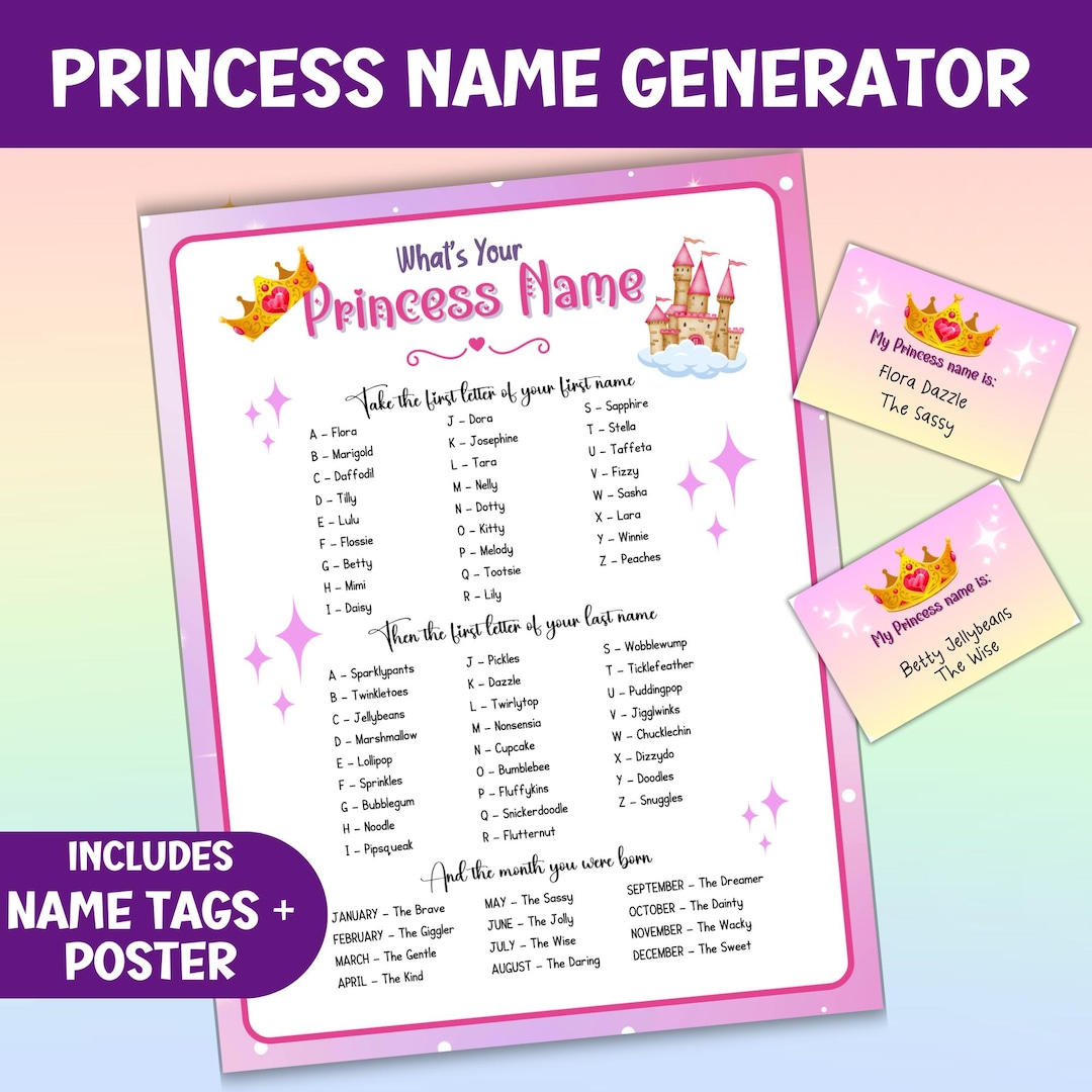Whats Your Princess Name Party Game for Kids, Printable Princess Name ...