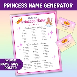 Whats Your Princess Name Party Game for Kids, Printable Princess Name ...