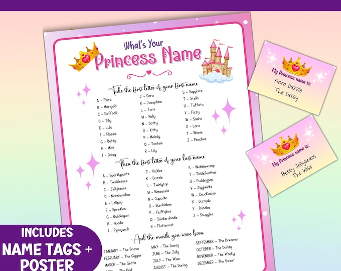 Whats Your Princess Name Party Game for Kids, Printable Princess Name ...