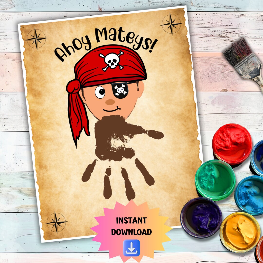 Pirate Party Printable Activity, Kids Handprint Art, Birthday Party ...