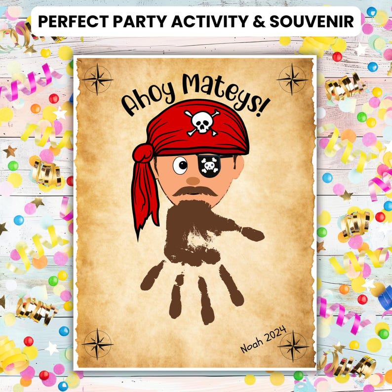 Pirate Party Printable Activity, Kids Handprint Art, Birthday Party ...