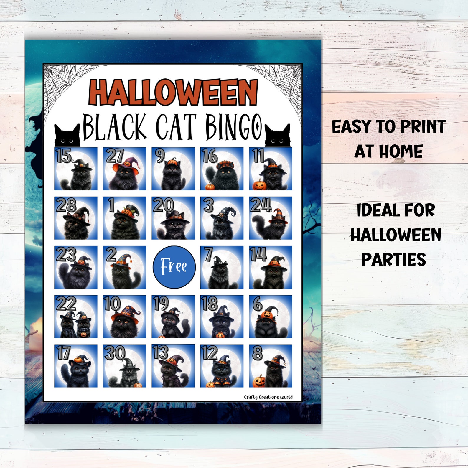 Halloween Black Cat Bingo Game, Lucky Black Cat Fun Activity, Spooky ...