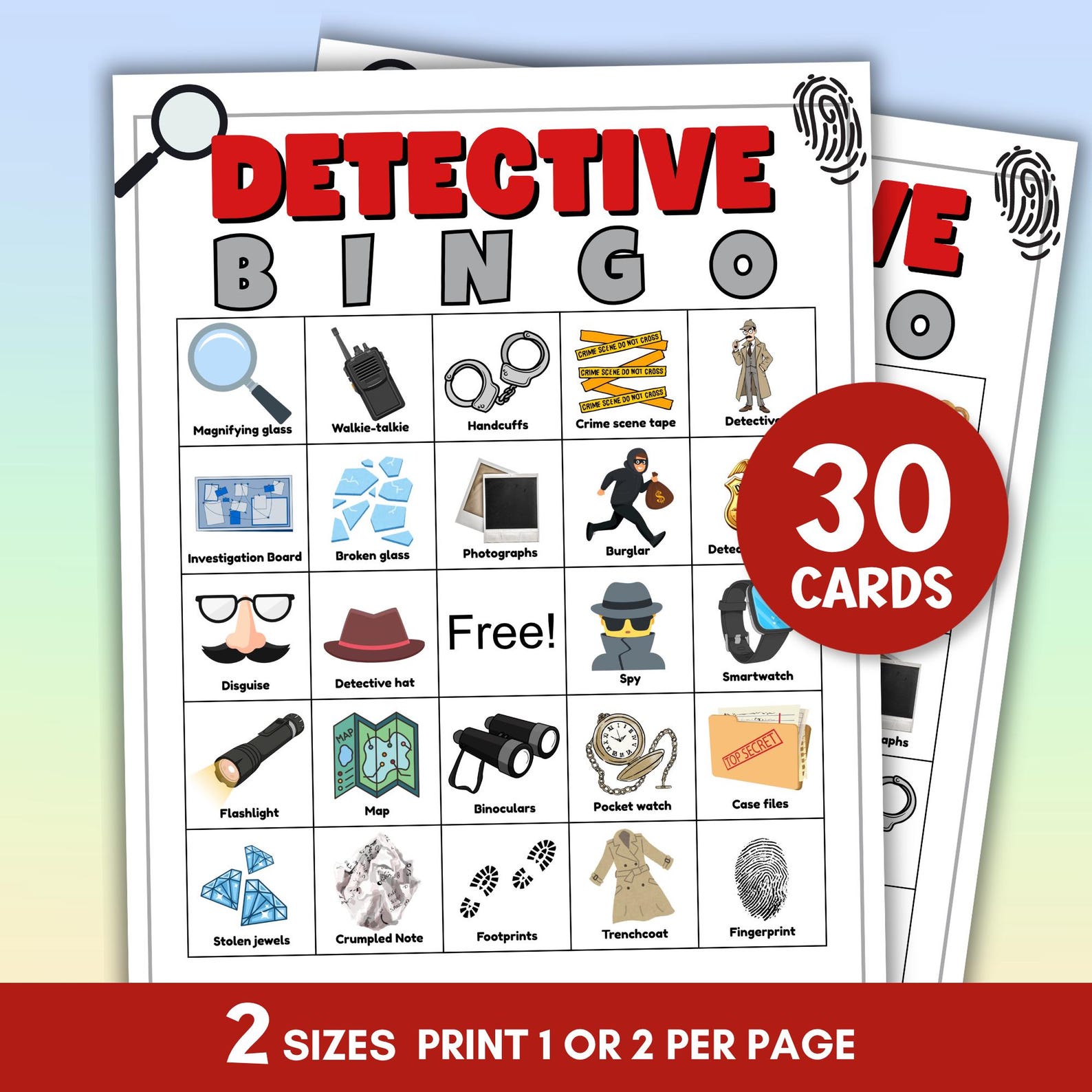 Detective Bingo Game, Printable Kids Activity for Parties, Classroom ...