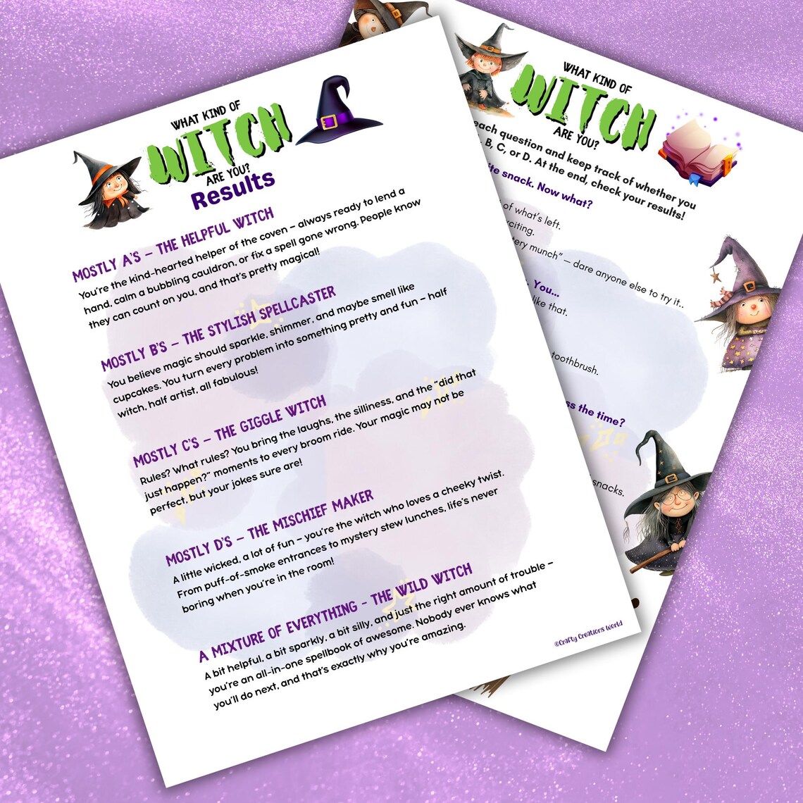 Printable Witches Personality Quiz, Halloween Party Game, Kids Witch ...