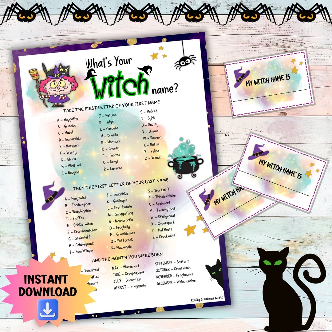 Whats Your Witch Name Halloween Game, Fun Name Generator Activity ...