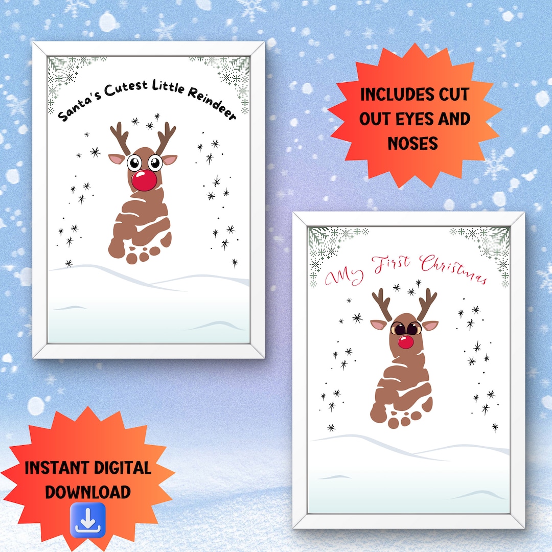 Christmas Reindeer Footprint Art, First Christmas DIY Craft, Baby ...