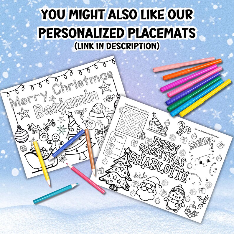 Christmas Coloring Activity Sheet, Party Table Placemat Decor for Kids ...