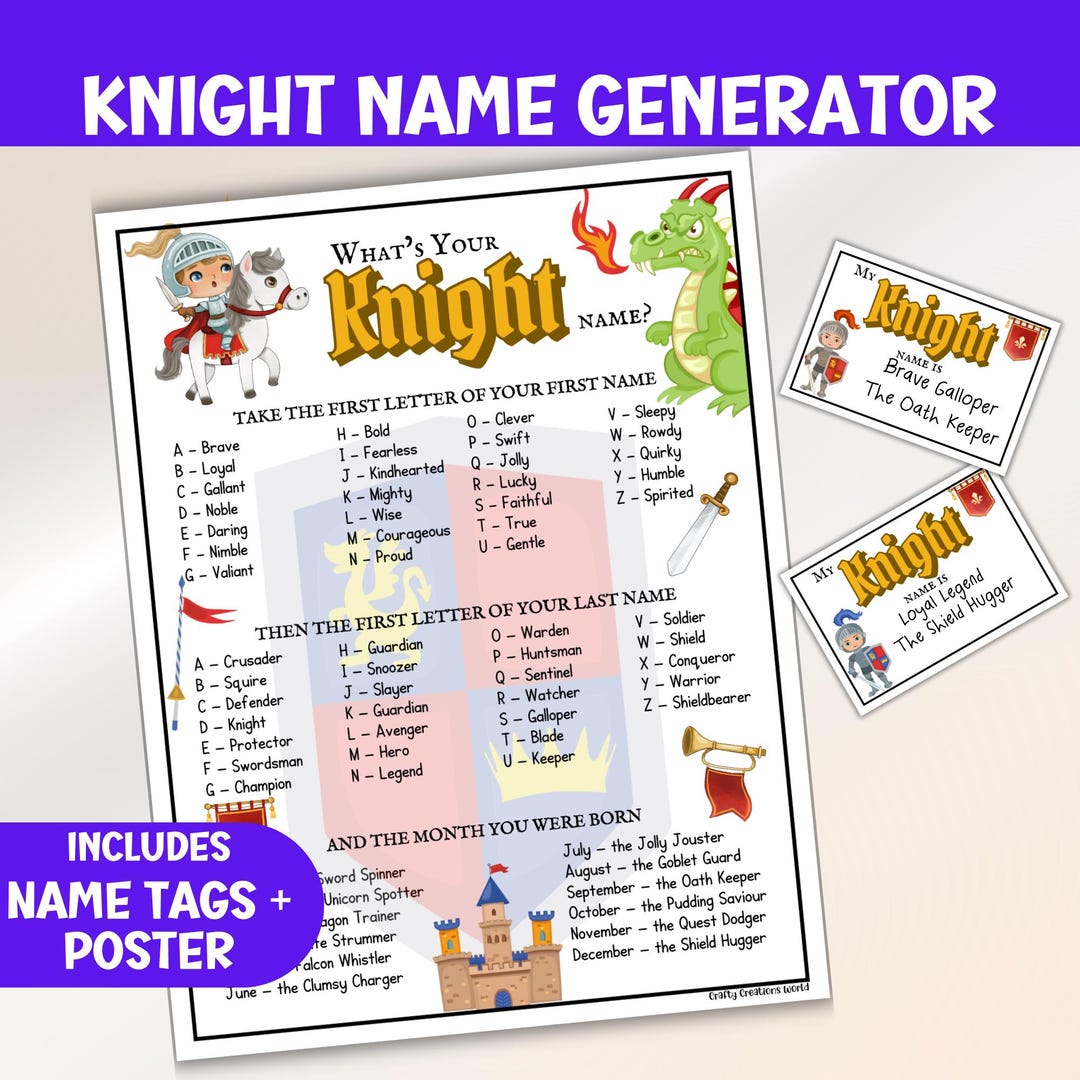 What’s Your Knight Name Party Game, Medieval-themed Activity, Printable ...
