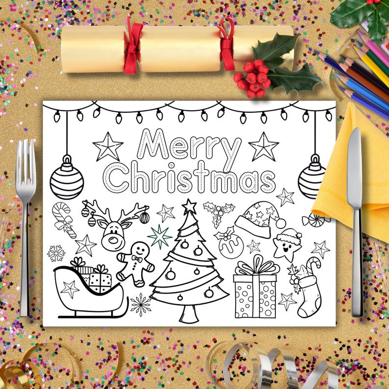 Christmas Coloring Activity Sheet, Party Table Placemat Decor for Kids ...