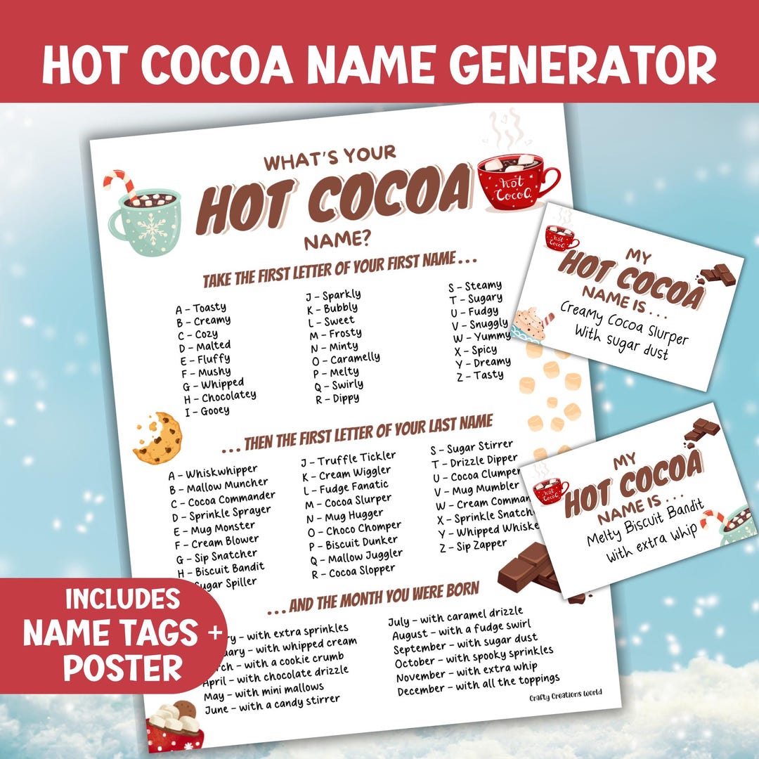 Hot Cocoa Name Generator, Christmas Printable Game for Kids, What's ...