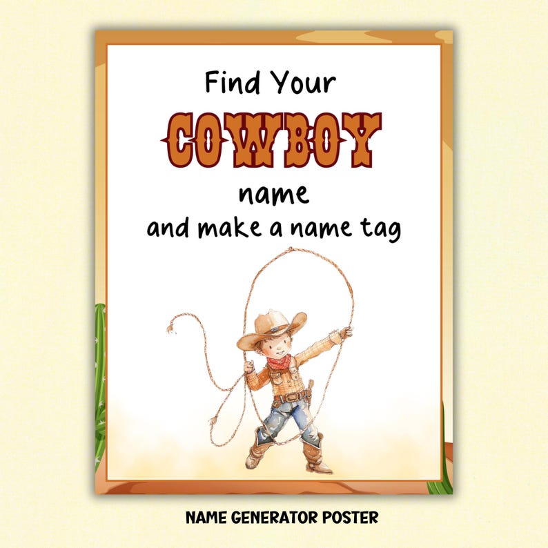 Whats Your Cowboy Name Party Game for Kids, Wild West Name Generator ...