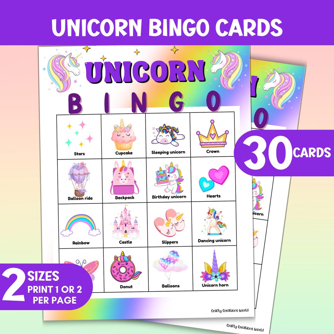 Unicorn Bingo Game Printable – Kids Party Game, Magical Creature Bingo ...