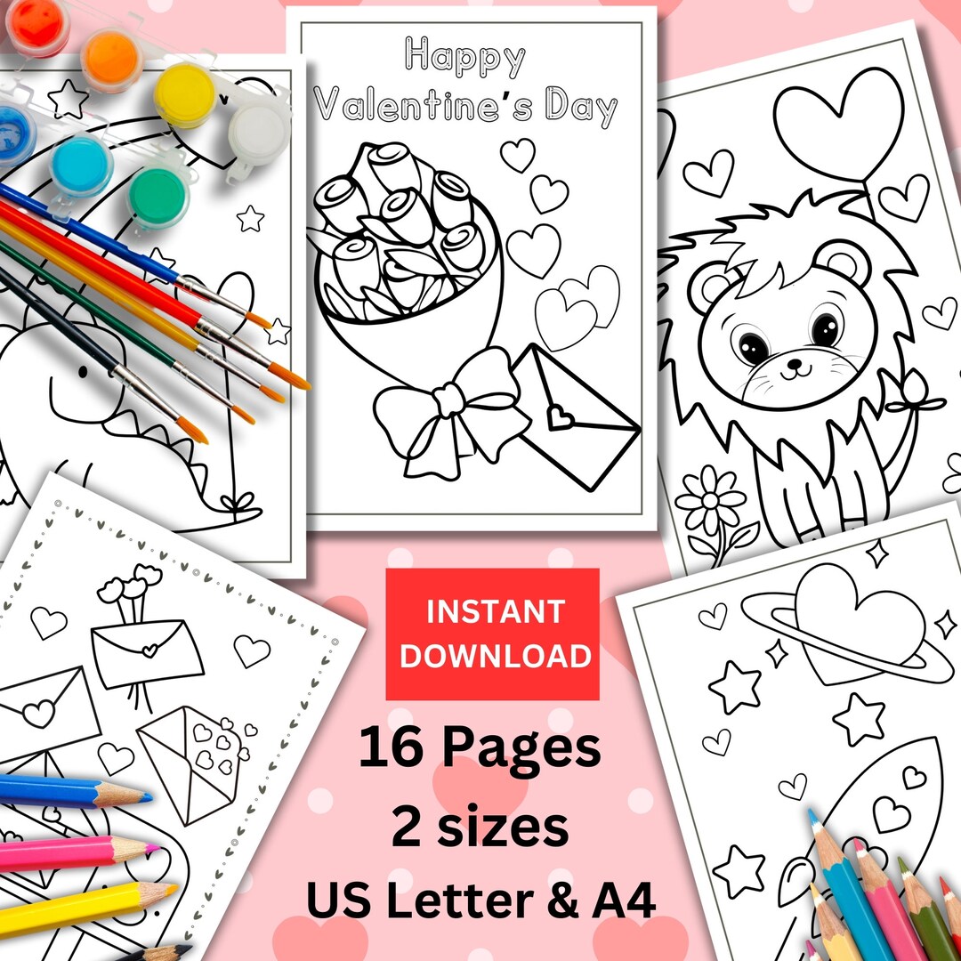 Valentine's Day Coloring Pages Bundle, Instant Download, Valentine Kids ...