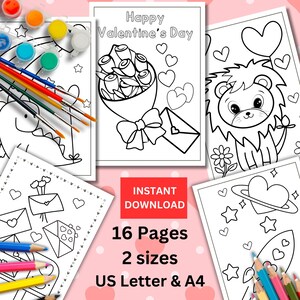 Valentine's Day Coloring Pages Bundle, Instant Download, Valentine Kids ...