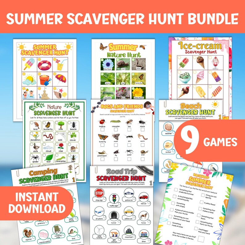 Summer Scavenger Hunts Bundle, Printable Beach Checklist, Road Trip ...