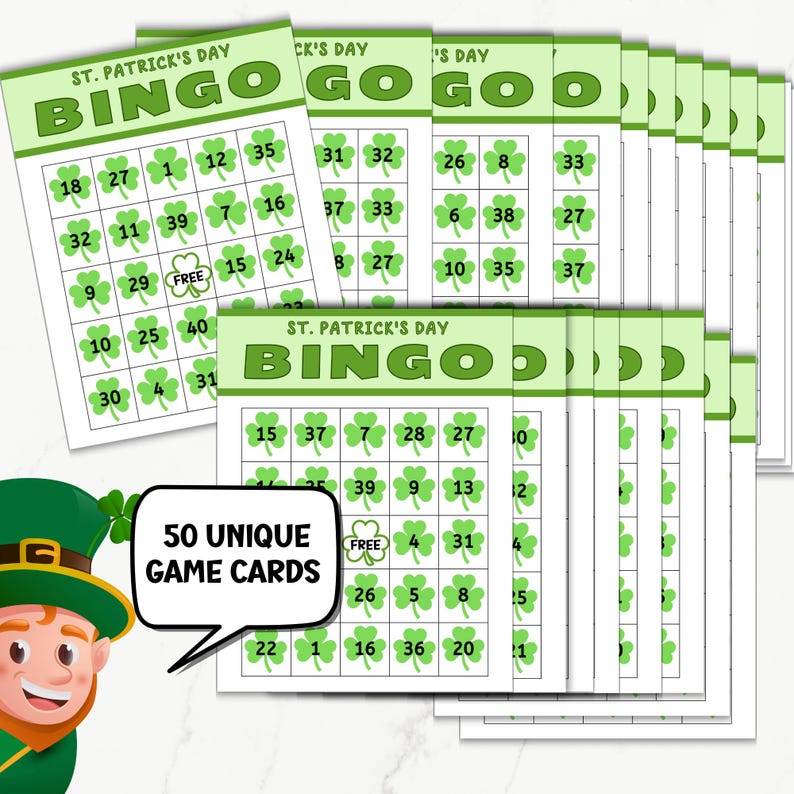 St. Patrick's Day Bingo Game, Lucky Shamrock Activity, St. Patty's ...