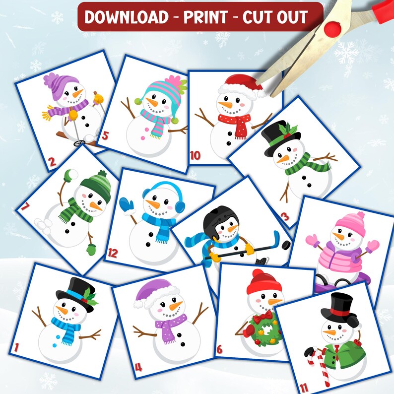 Snowman Hunt Party Game Printable, Christmas Scavenger Hunt for Kids ...