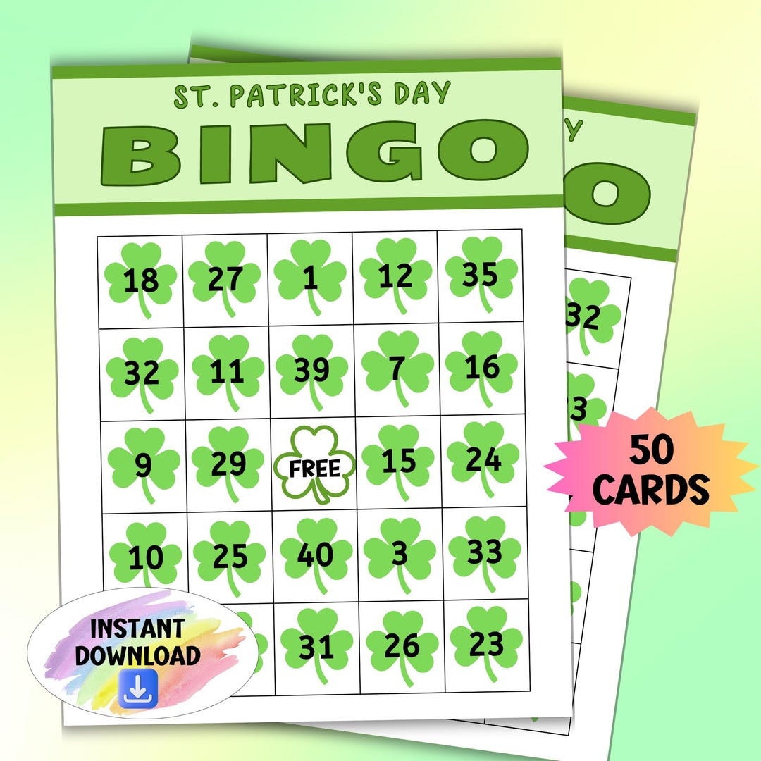 St. Patrick's Day Bingo Game, Lucky Shamrock Activity, St. Patty's ...