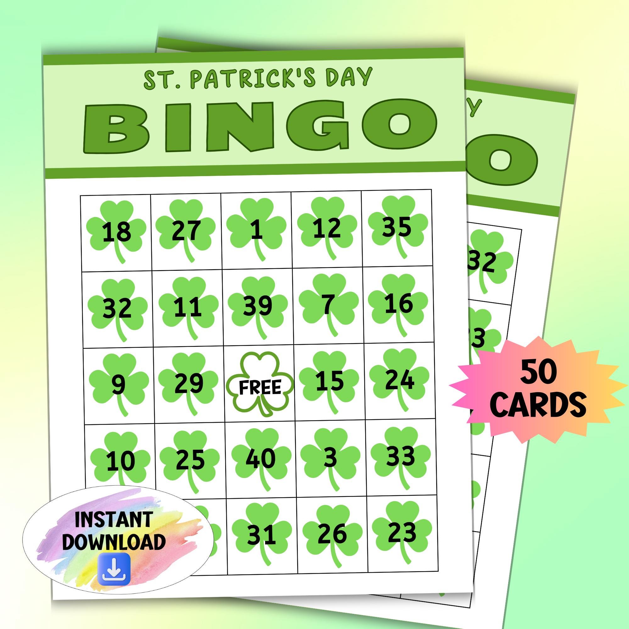 St. Patrick's Day Bingo Game, Lucky Shamrock Activity, St. Patty's ...