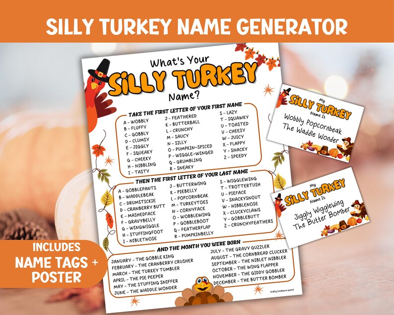 Whats Your Silly Turkey Name, Printable Thanksgiving Name Generator ...