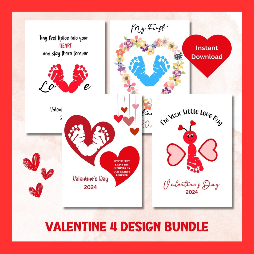 Valentine's Handprint Footprint Art Craft Bundle, Baby Keepsake Gift ...