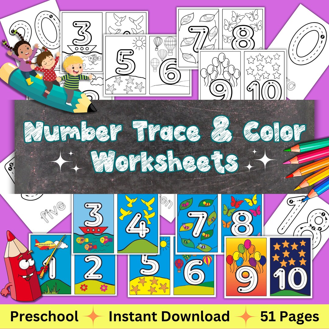 Number Tracing Worksheets, Color and Counting Pages, Homeschool ...