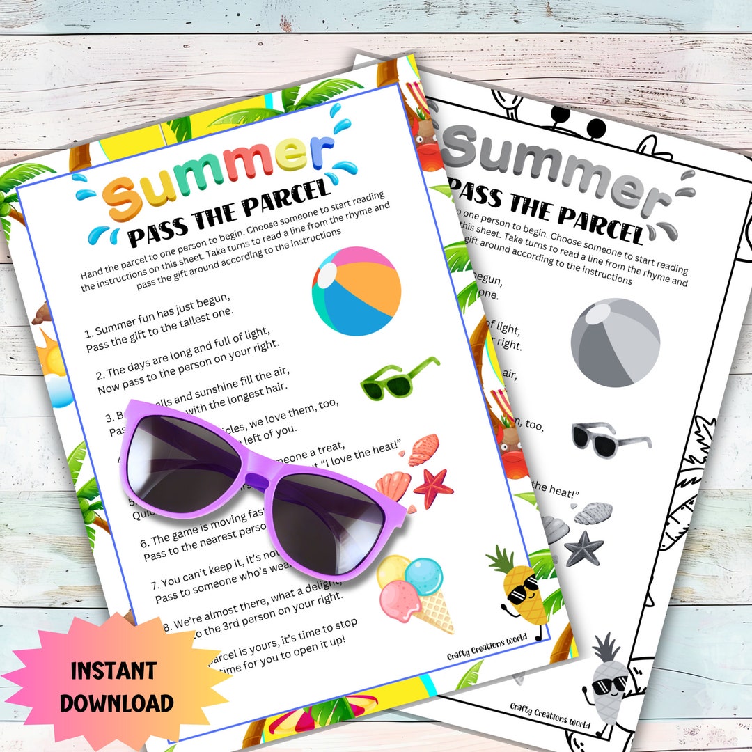 Summer Printable Game, Pass the Parcel, Kids Party Game Activity, Fun ...