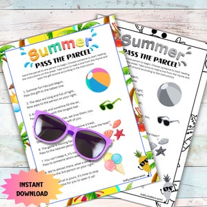 Summer Printable Game, Pass the Parcel, Kids Party Game Activity, Fun ...