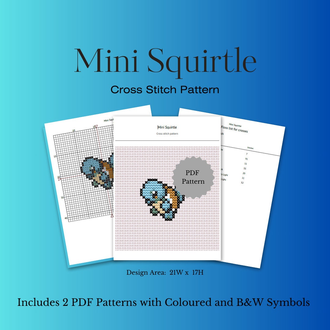 First Generation Sprite Starter Mini Squirtle Cross Stitch Pattern ...