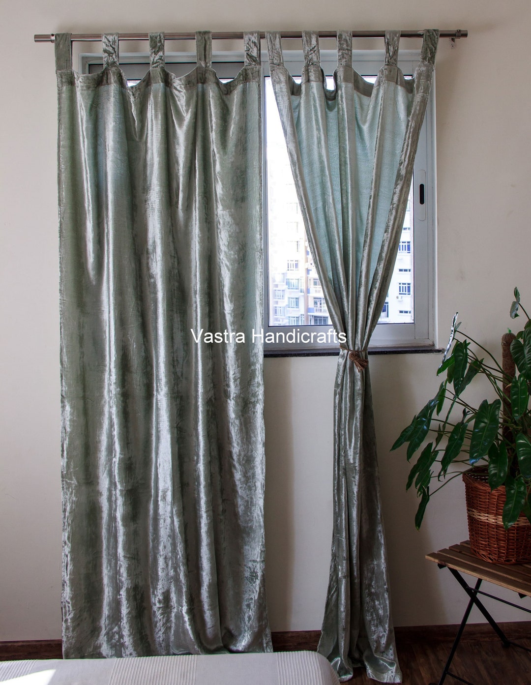 Sage Green Velvet Curtain, Custom Window Curtain Panels, Blackout ...