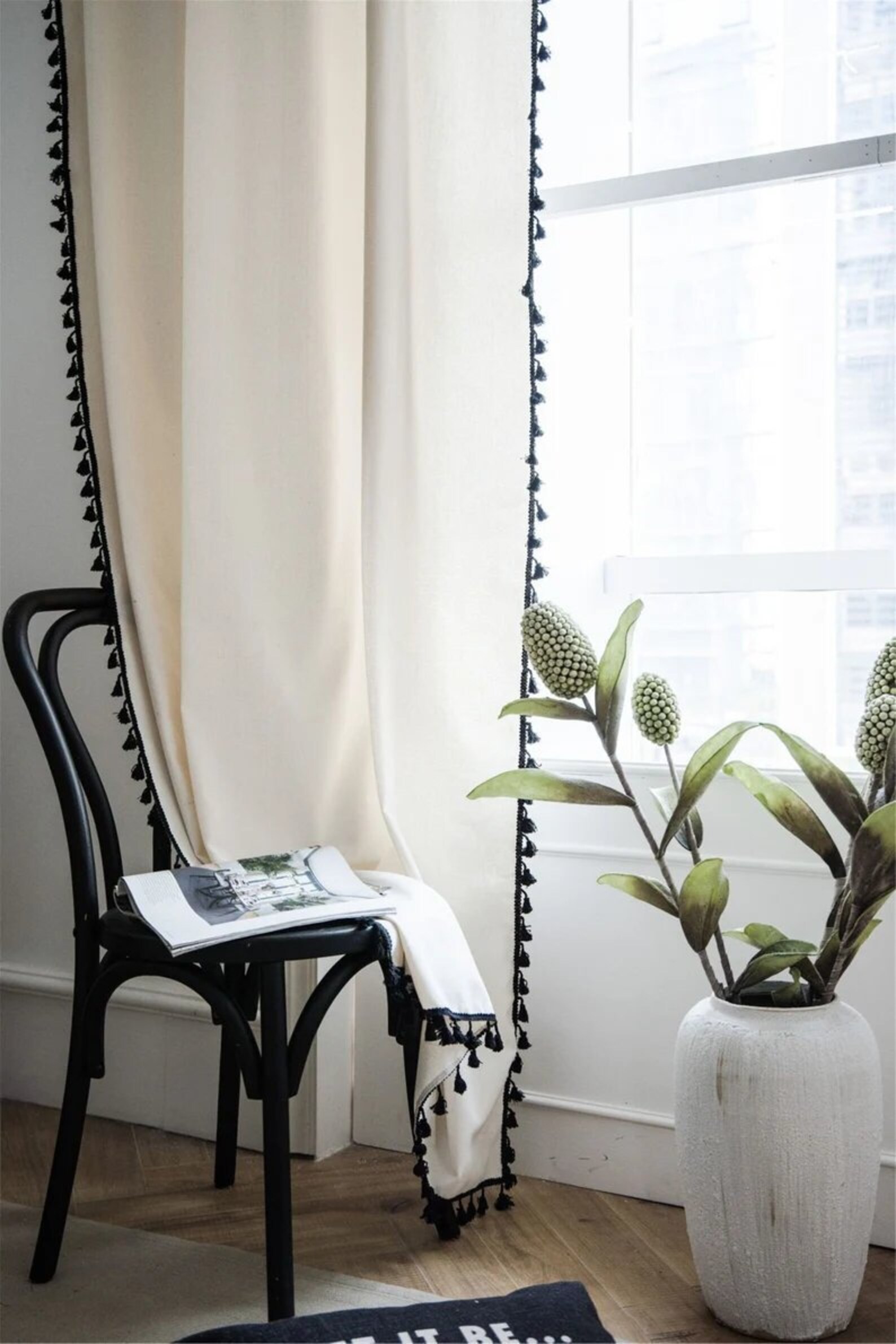 Home Curtain Translucent Style Curtains Black Tassels Retro - Etsy