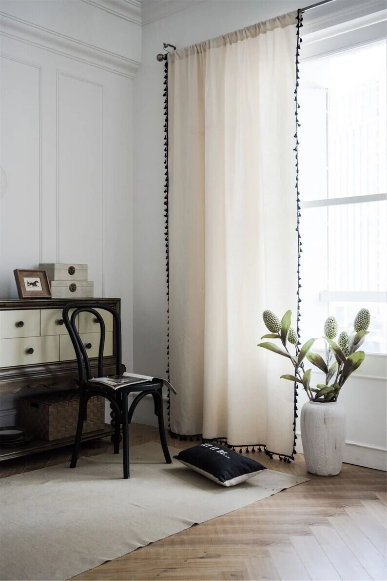 Home Curtain Translucent Style Curtains Black Tassels Retro - Etsy