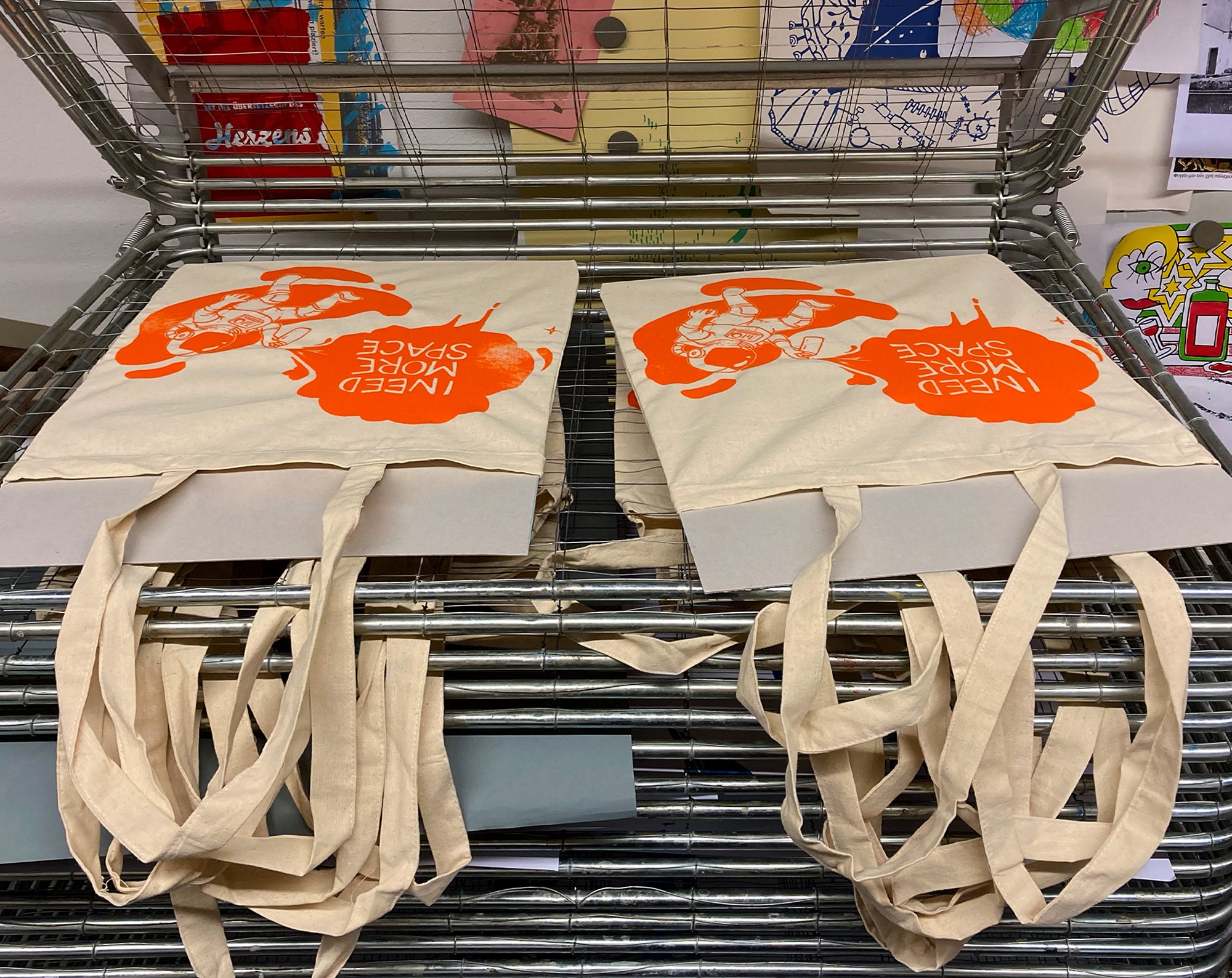 Jute Bag With Screen Printing "i Need More Space" | Hand-printed Cotton ...