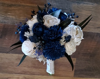 Navy Blue and White Bridal Bouquet, Navy Blue and White Wedding Flowers ...