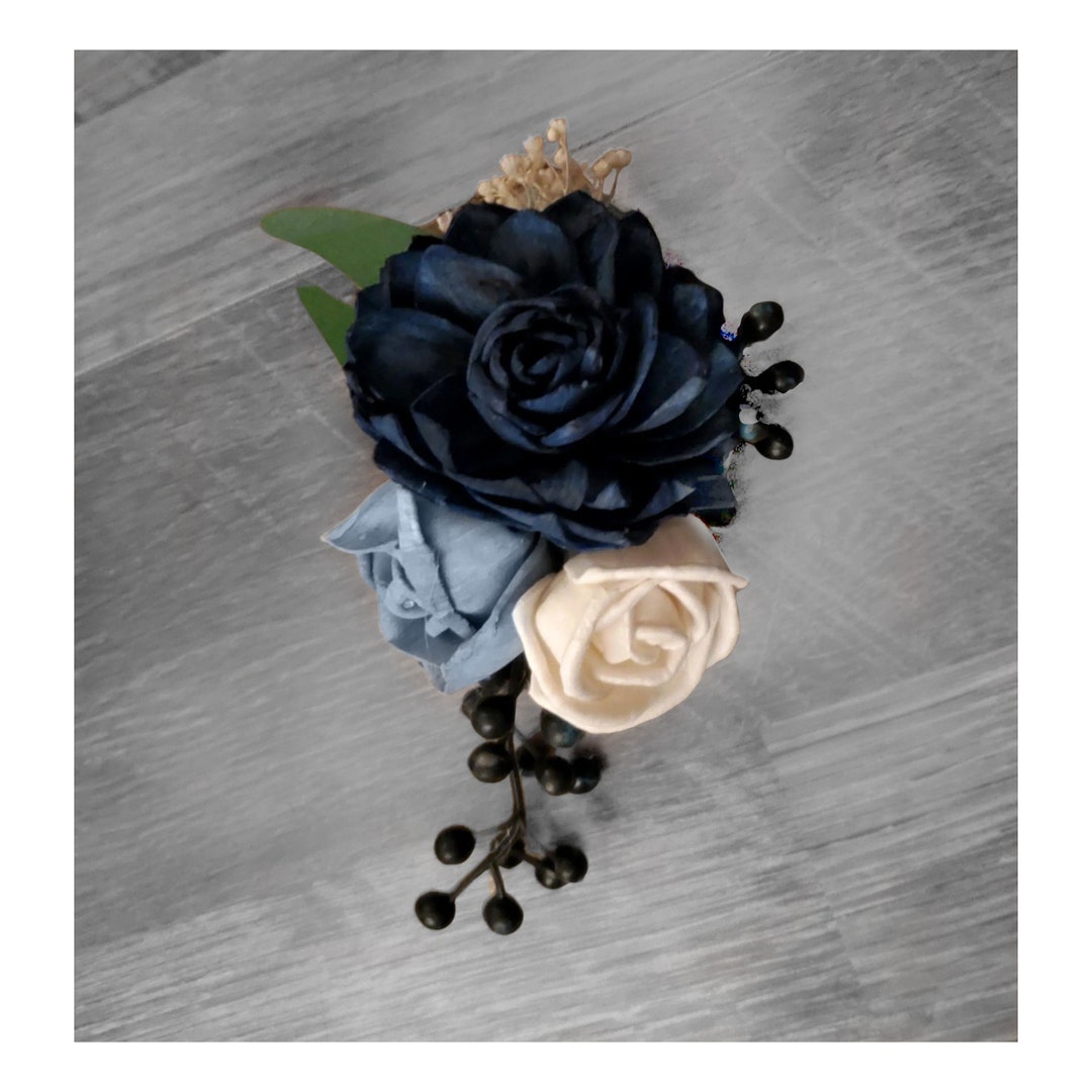 Navy Dusty Blue Pin on Corsage Sola Wood Ivory Flowers Mother of the ...