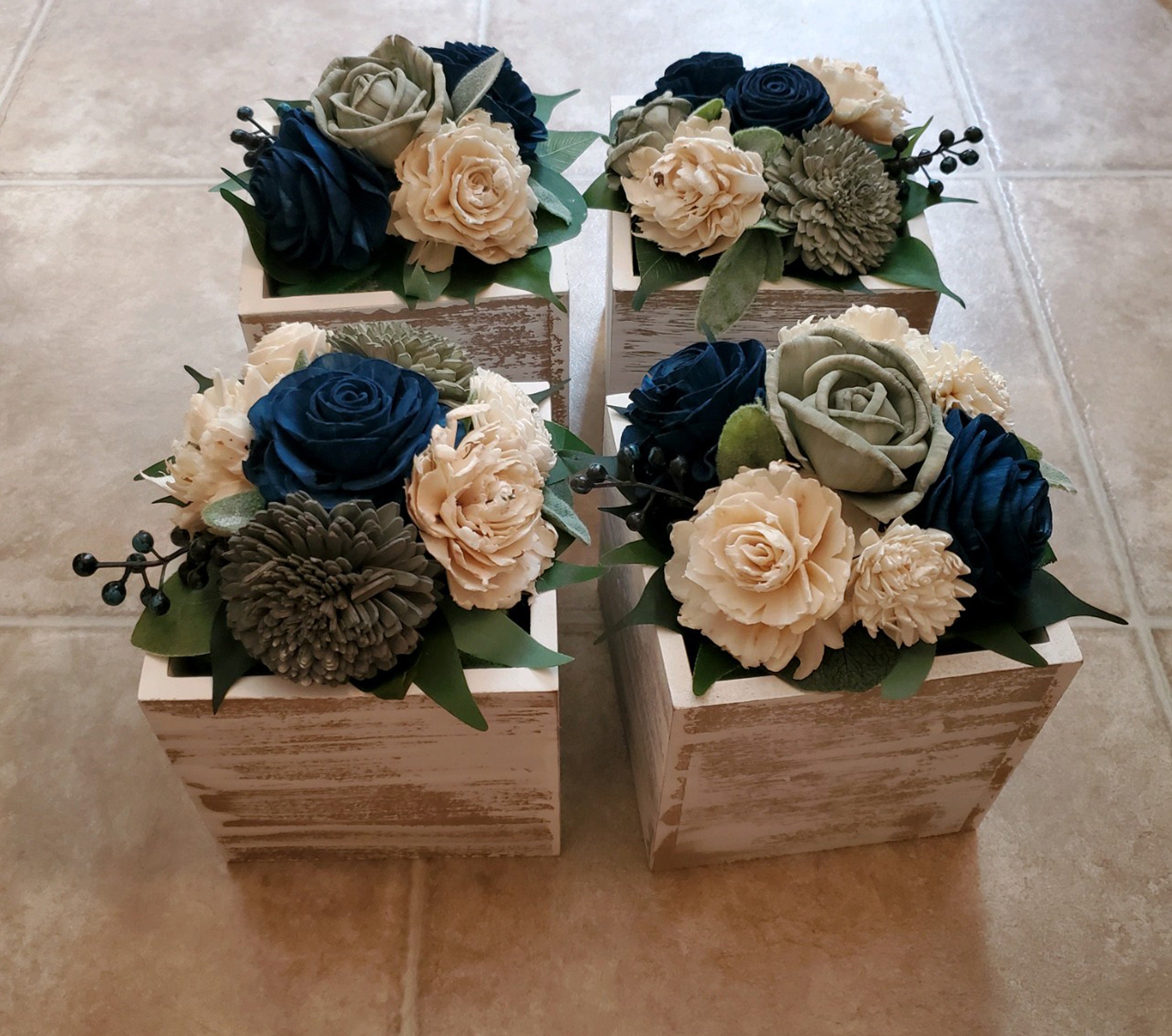 Navy Blue Gray Flower Centerpieces Gray Navy Centerpieces - Etsy