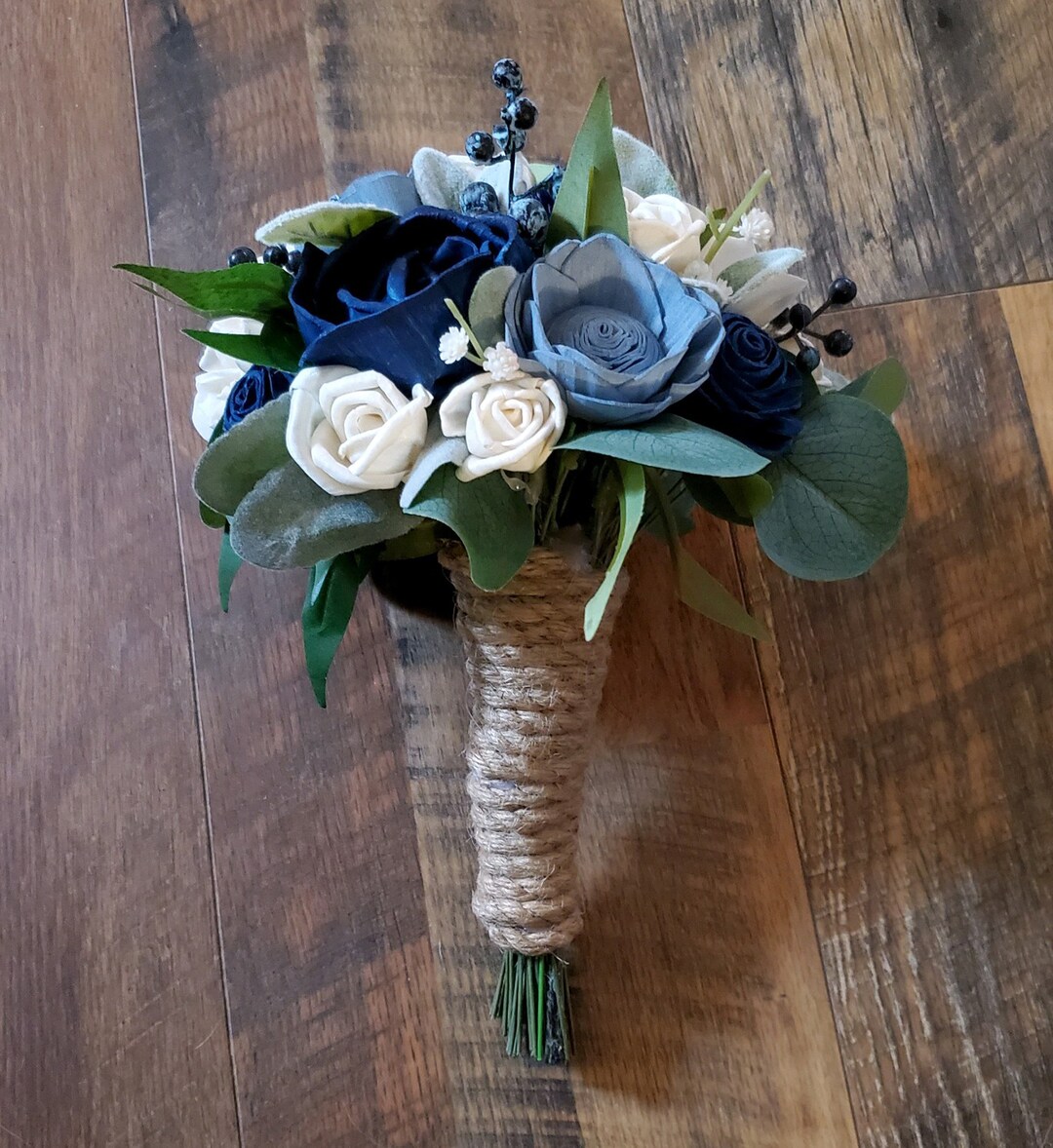 Blue Flower Girl Bouquet for Wedding, Dusty Blue Sola Wood Flower ...