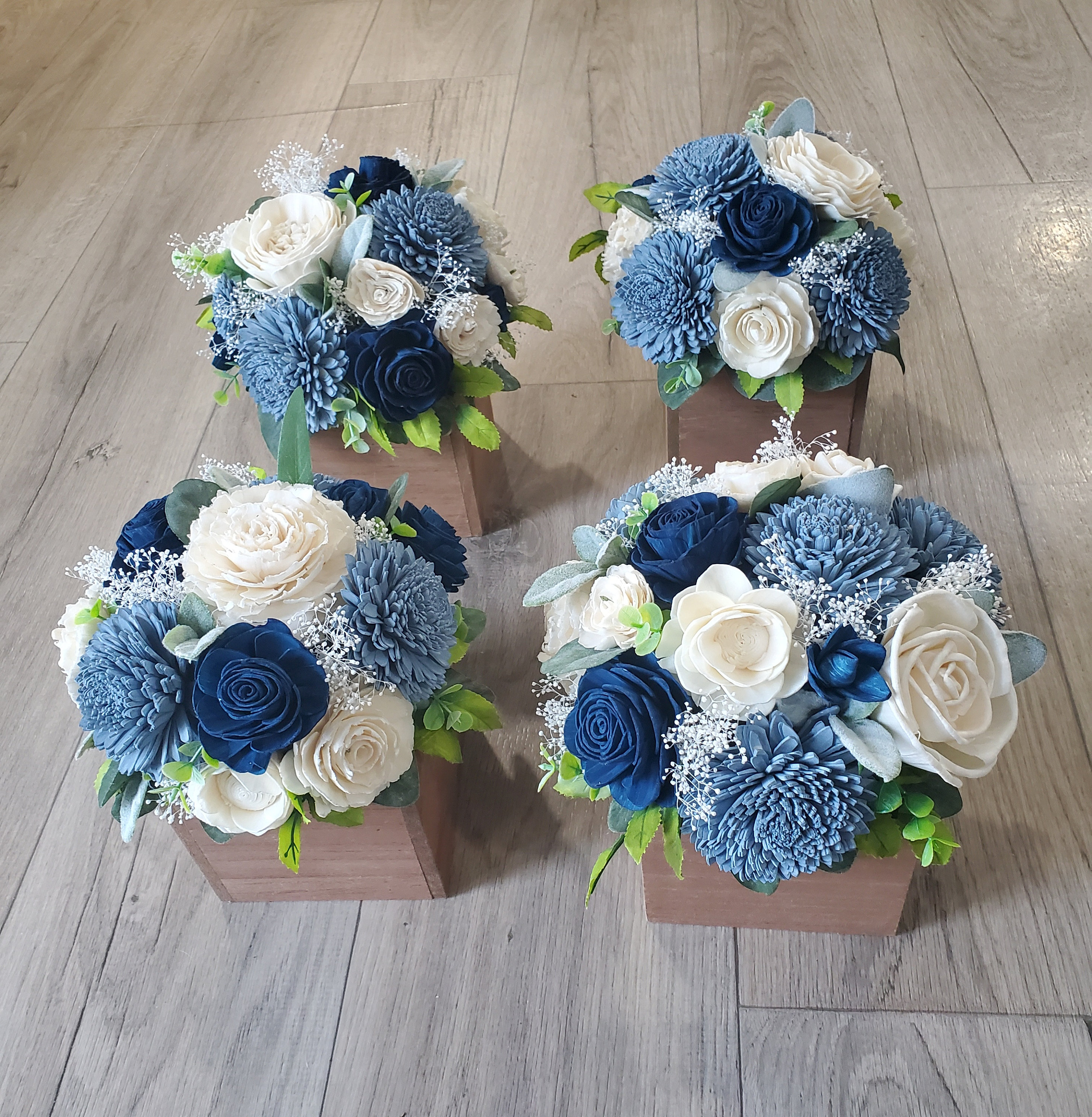 Navy Dusty Blue Centerpiece Sola Wood Flower Arrangement for Wedding ...