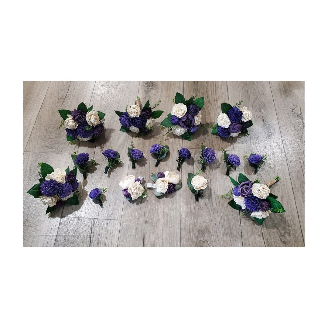 18PC Purple Bridal Bouquet & Wedding Flower Package, Purple White ...